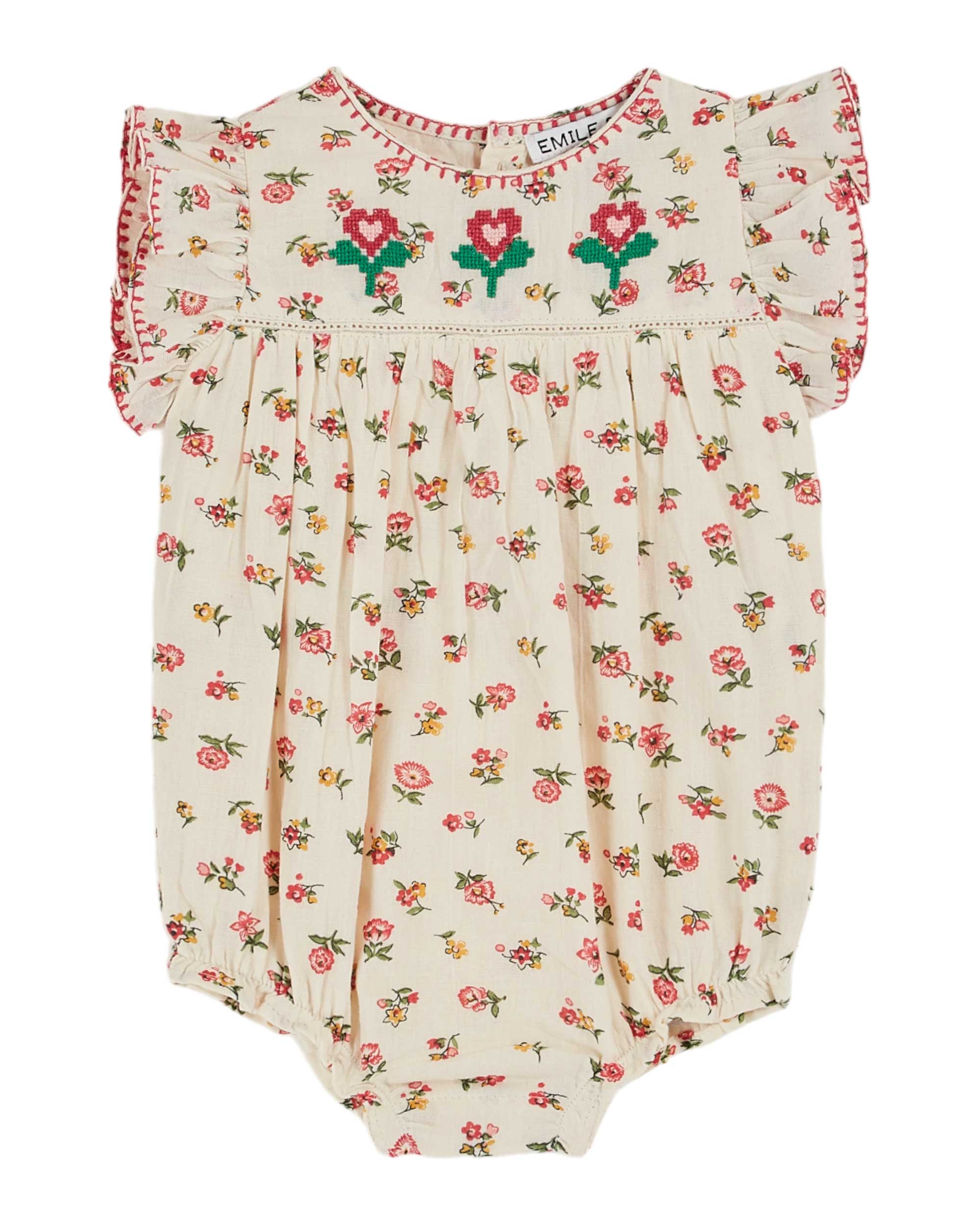 Emile et Ida Baby Girl’s Overall – Floresco | Soft & Floral – birds-nbees